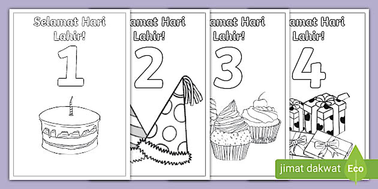 Kad Mewarna Selamat Hari Lahir - Umur 1 hingga 12 - Twinkl