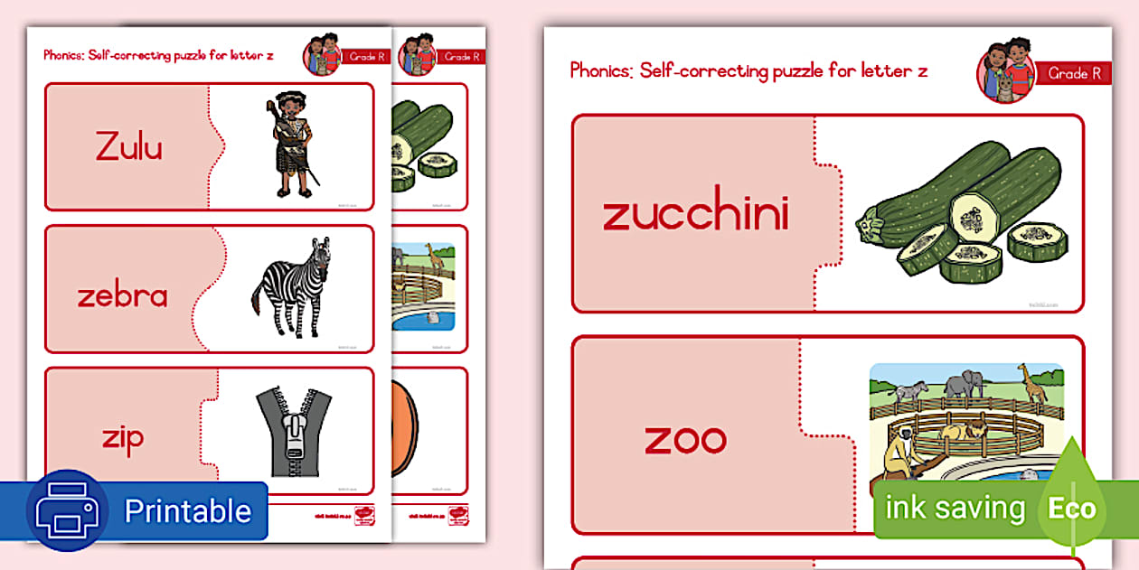 Grade R Phonics: Self-correcting Puzzle Letter z - Twinkl
