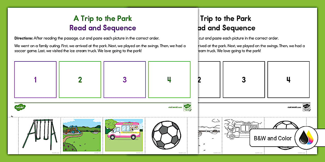 Kindergarten A Trip to the Park Read and Sequence Cut and Paste Worksheet