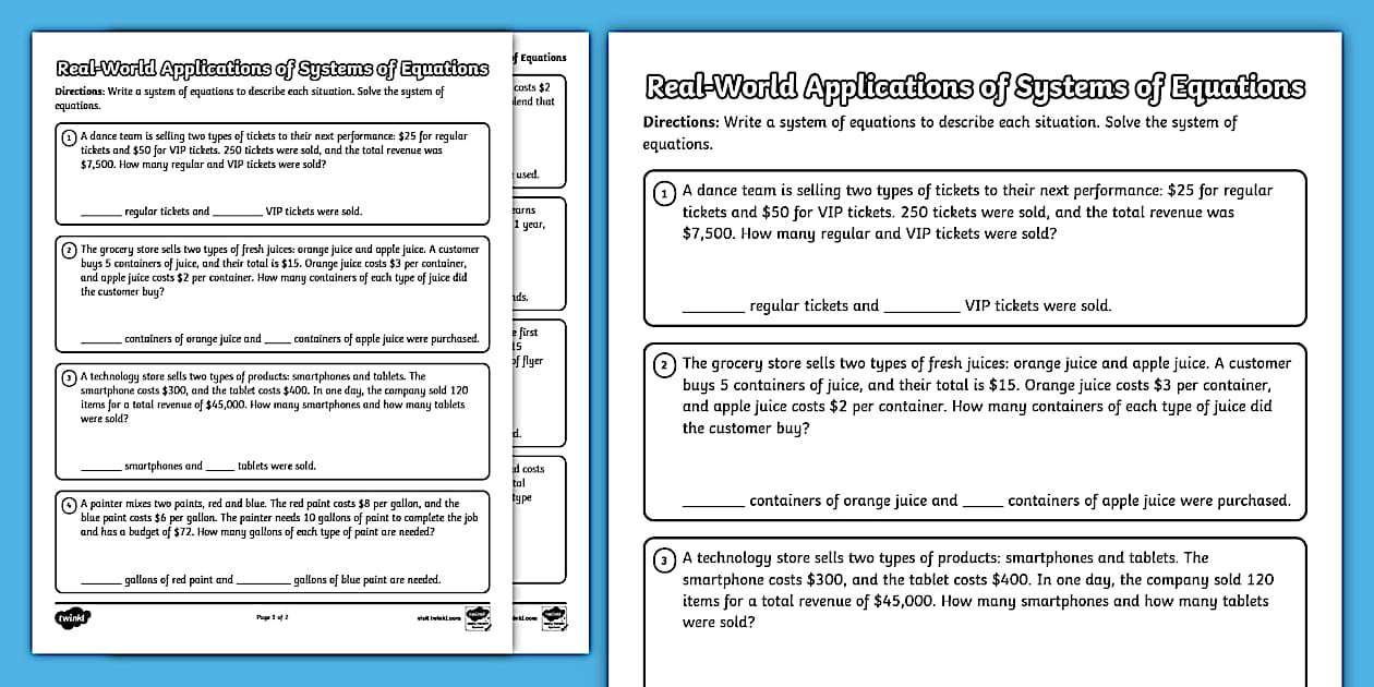 8th Gr Real-World Applications of Systems of Equations