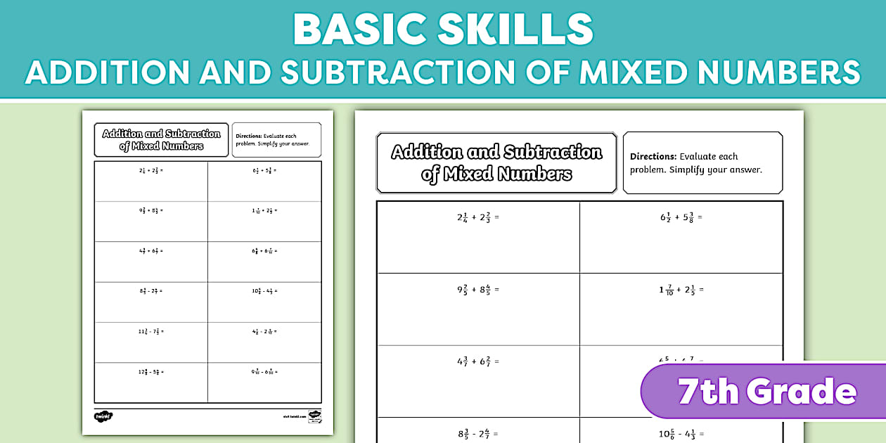 Math Basic Skills Addition and Subtraction of Mixed Numbers