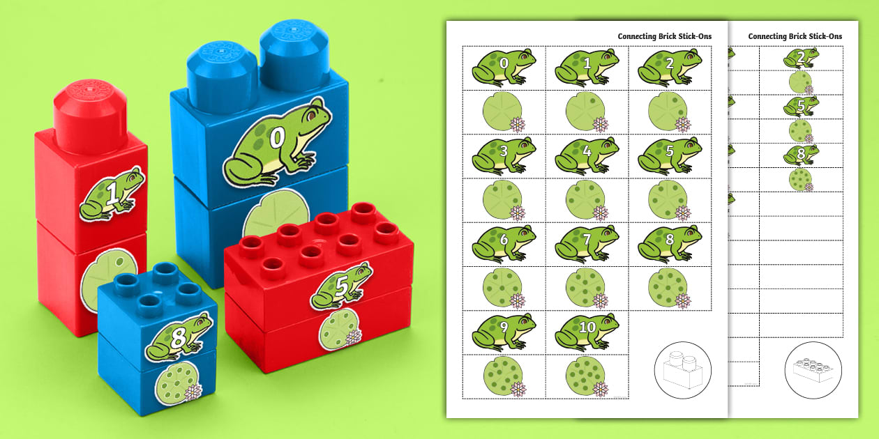 Frogs and Lily Pads to 10 Matching Connecting Bricks Game