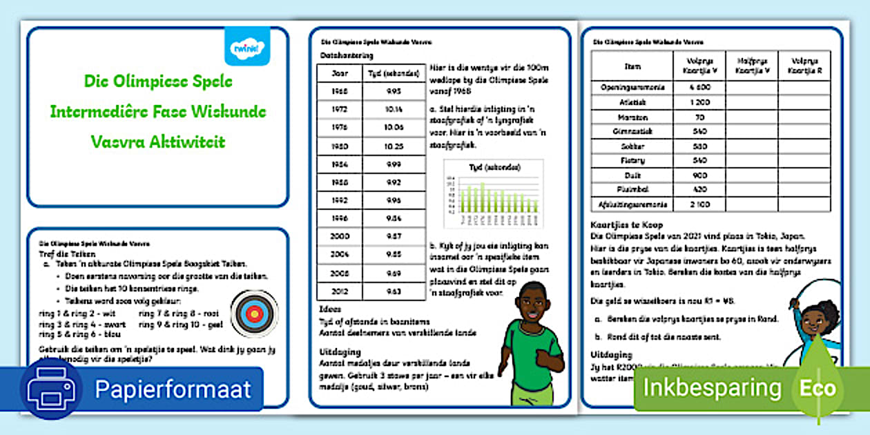 Olimpiese Spele Wiskunde Vasvra (Graad 6 & 7) (teacher made)