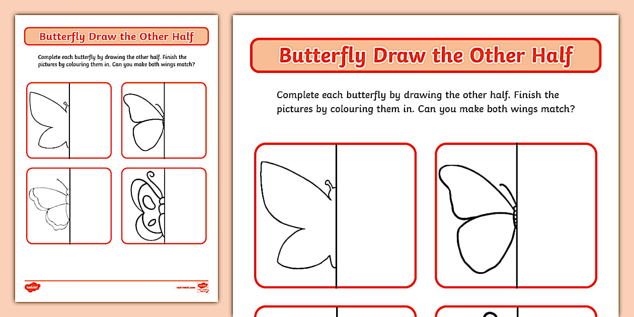 Butterfly Draw the Other Half Worksheet - Twinkl - KS1