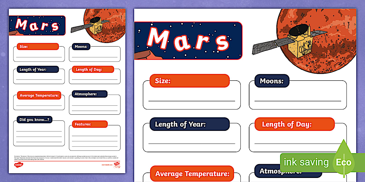 Mars Fact File Template (teacher made) - Twinkl