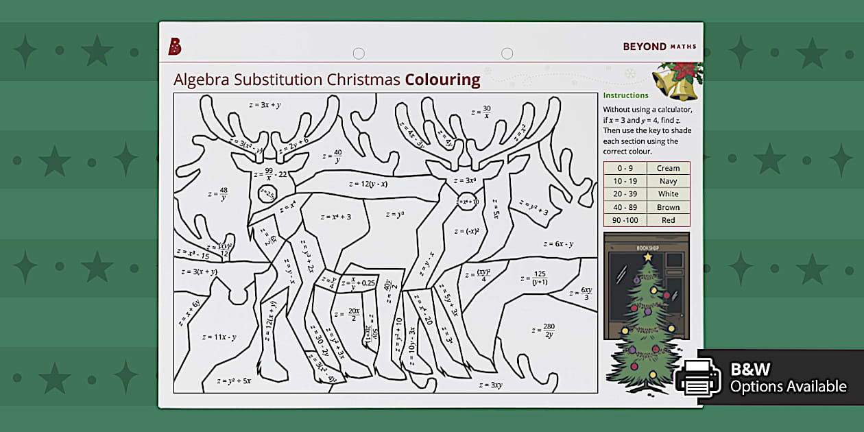 Algebra Substitution Christmas Colour By Calculation