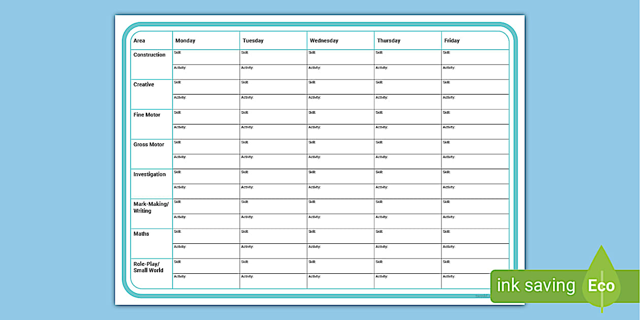 Editable EYFS Continuous Provision Weekly Plan - Twinkl