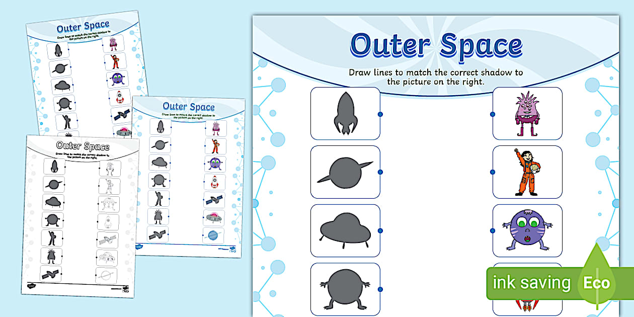 Outer Space Shadow Matching Worksheet (teacher made)
