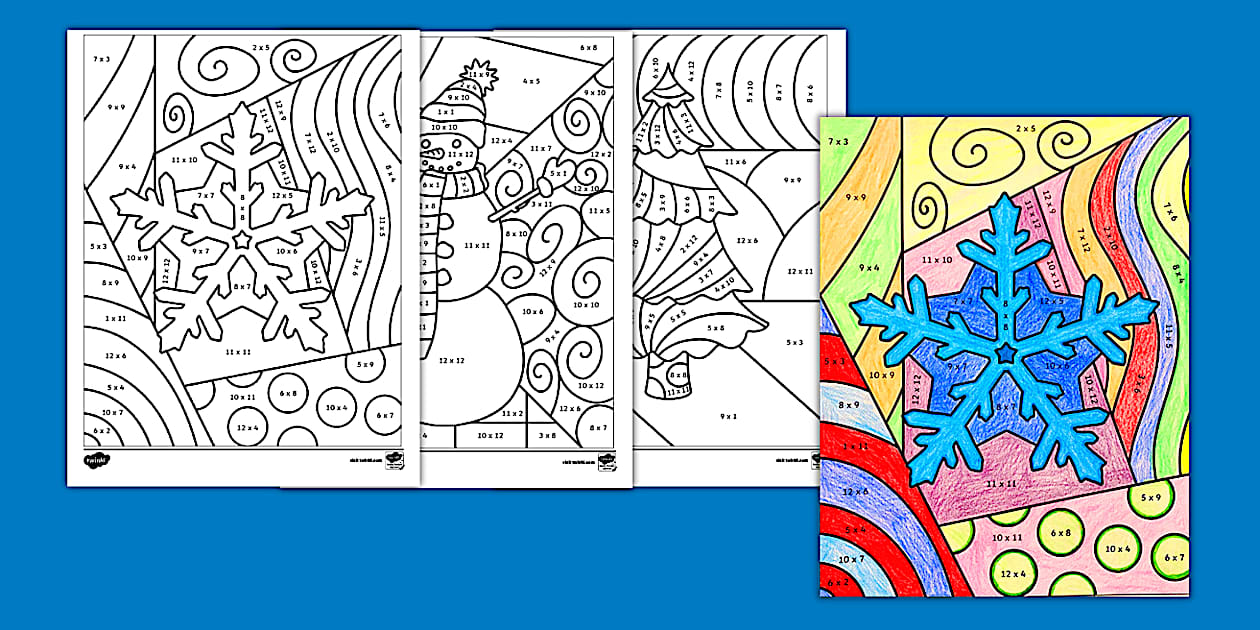Winter Pop Art Multiplication to 12x Worksheet - Twinkl