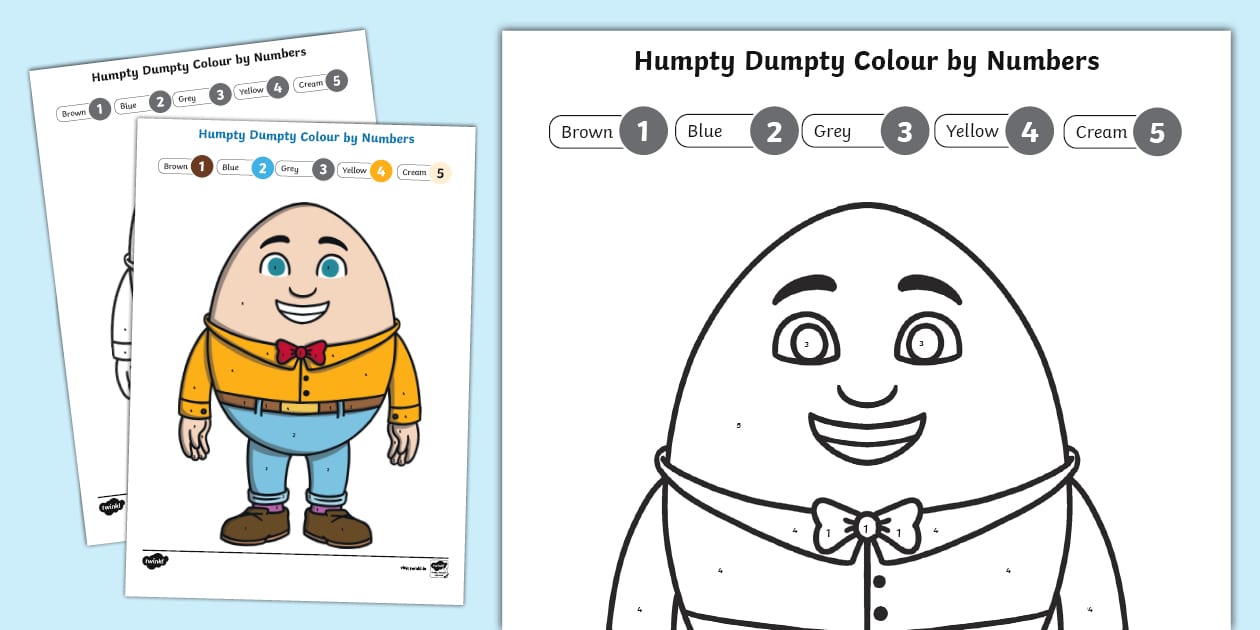 Humpty Dumpty Colour by Numbers Worksheet - Twinkl