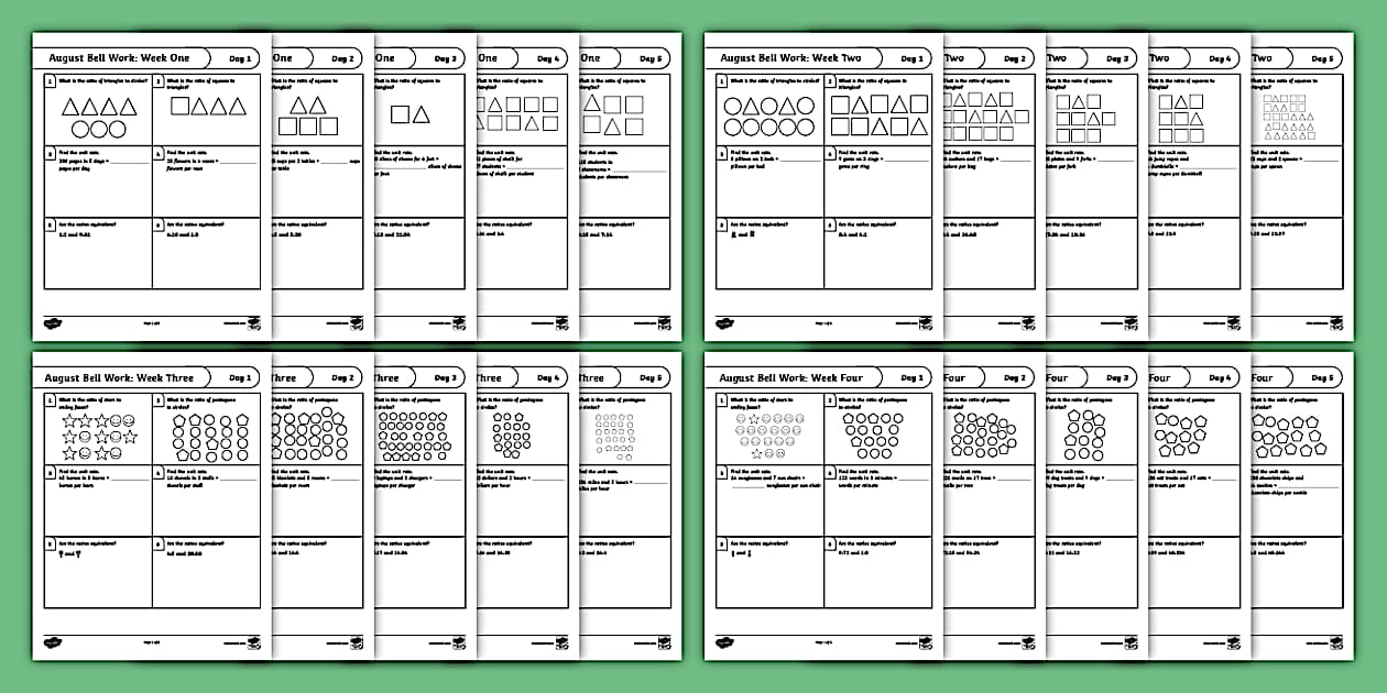 Sixth Grade Math August Bell Work Bundle (teacher made)