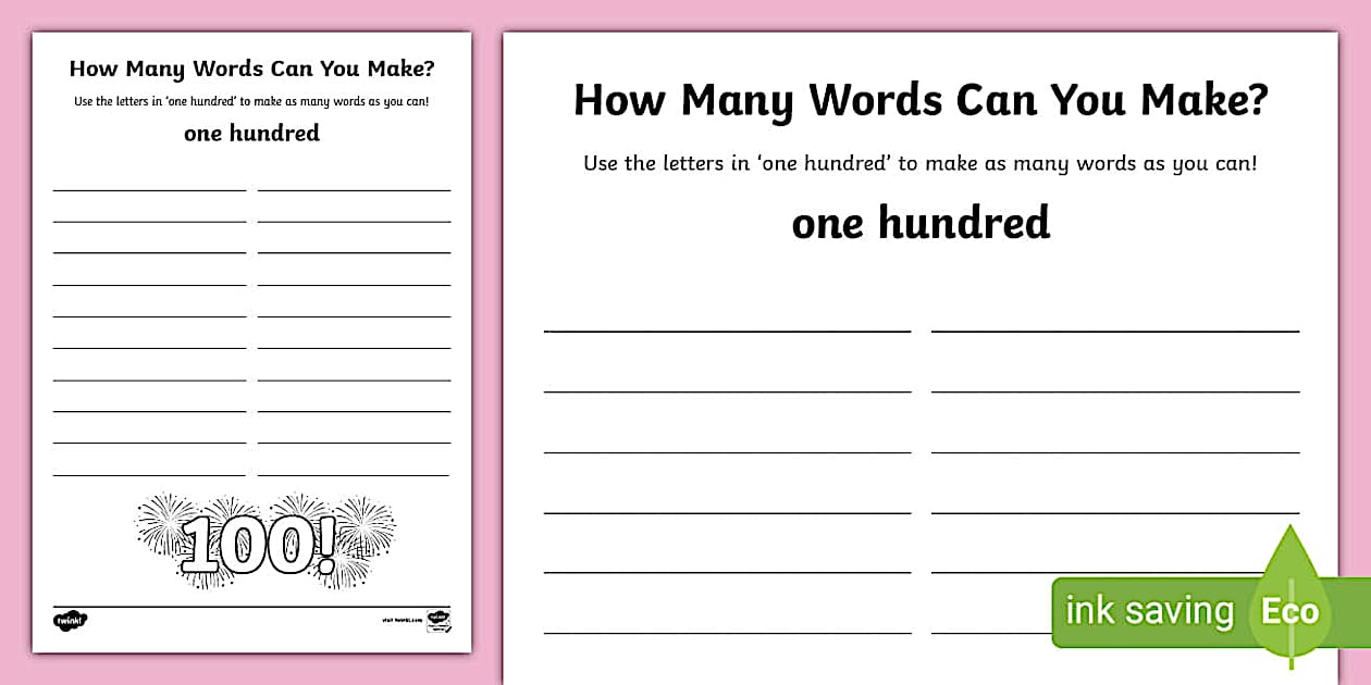 How Many Words Can You Make? 100th Day of School Worksheet / Worksheet
