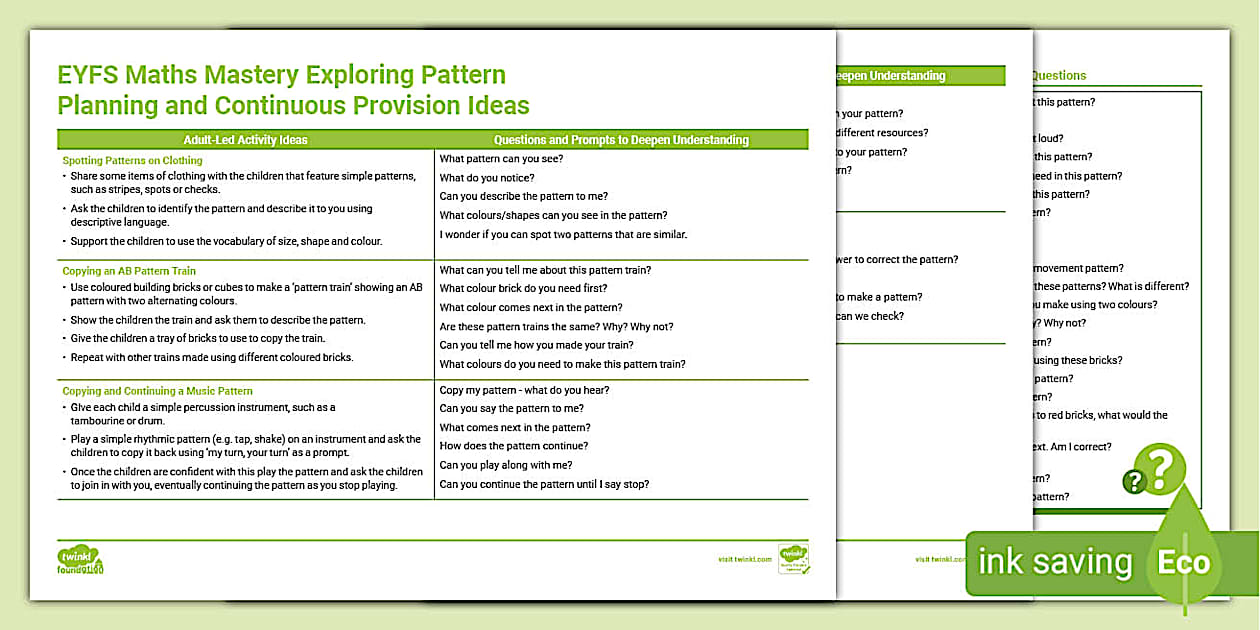 EYFS Maths Mastery Exploring Pattern Planning Ideas | Twinkl