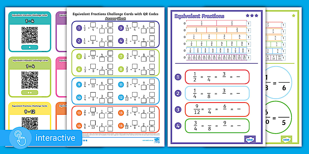 Equivalent Fractions Challenge Cards with QR Codes | Twinkl