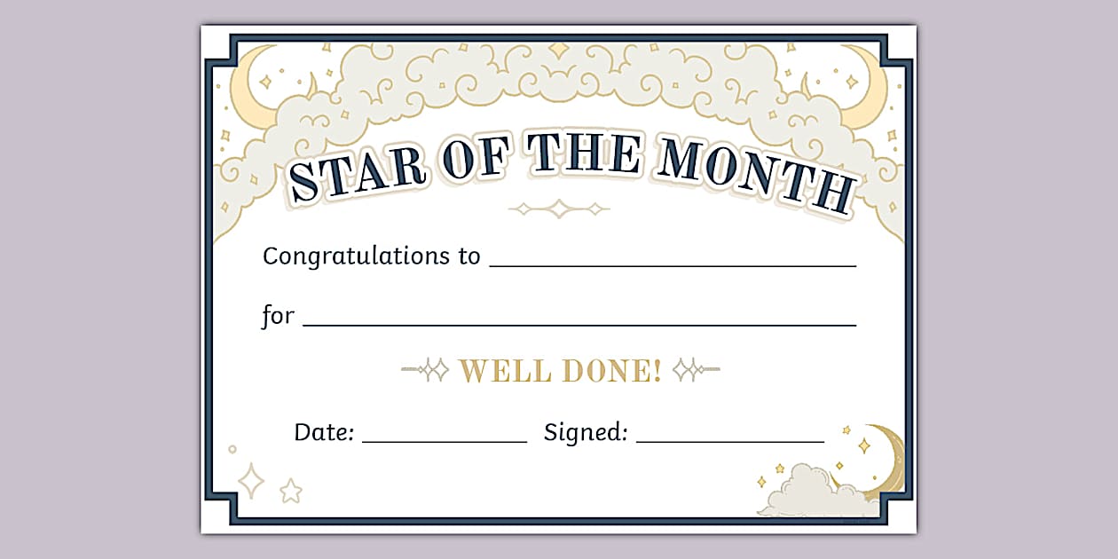 Celestial-Themed Star of the Month Certificate - Twinkl