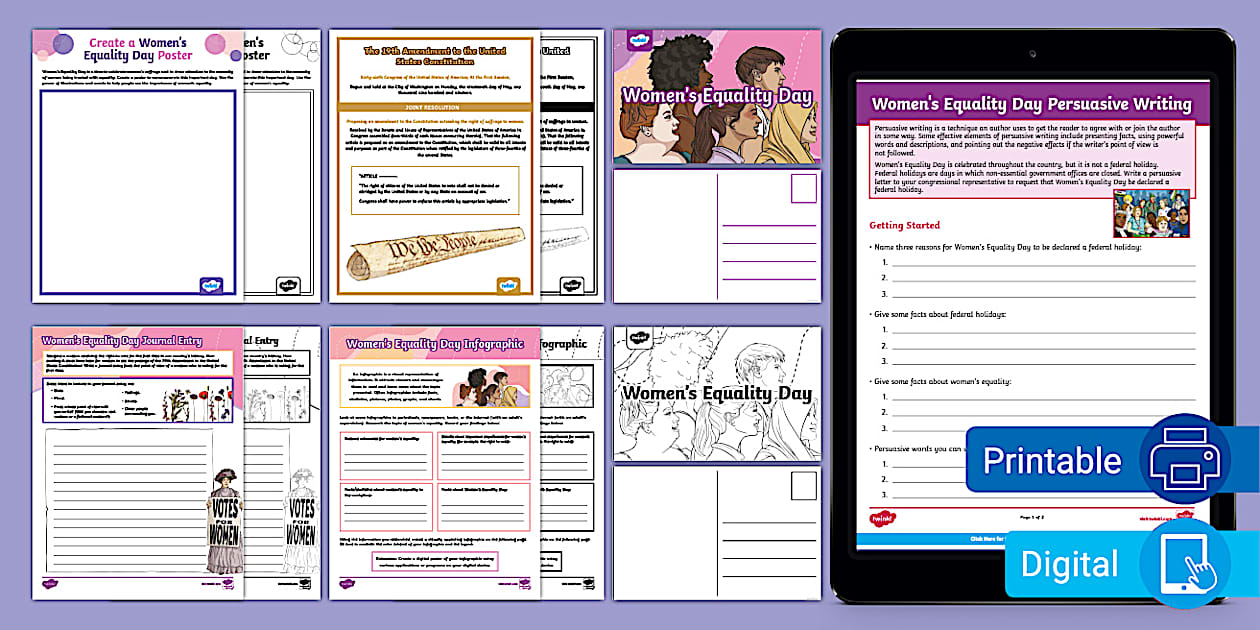 Women's Equality Day Activity Pack for 3rd-5th Grade