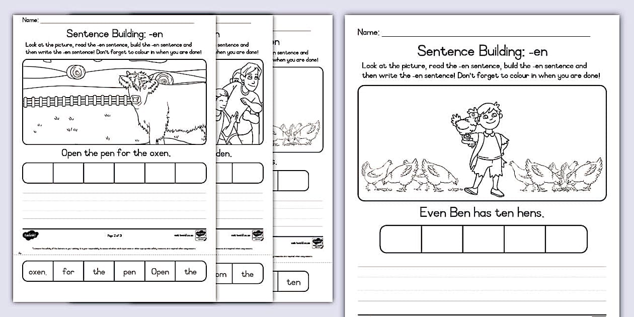 Phonics Sentence Building: -en (teacher made) - Twinkl