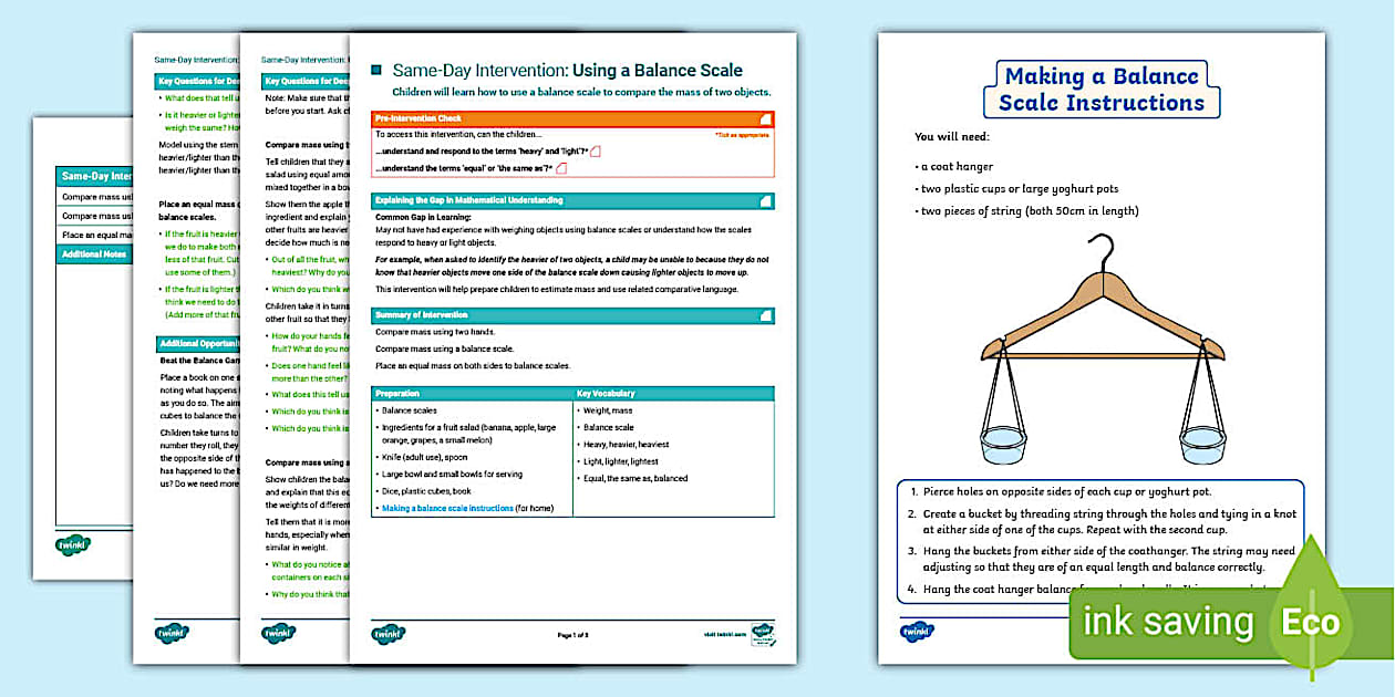 👉 Year 1 Maths Same-Day Intervention: Using a Balance Scale