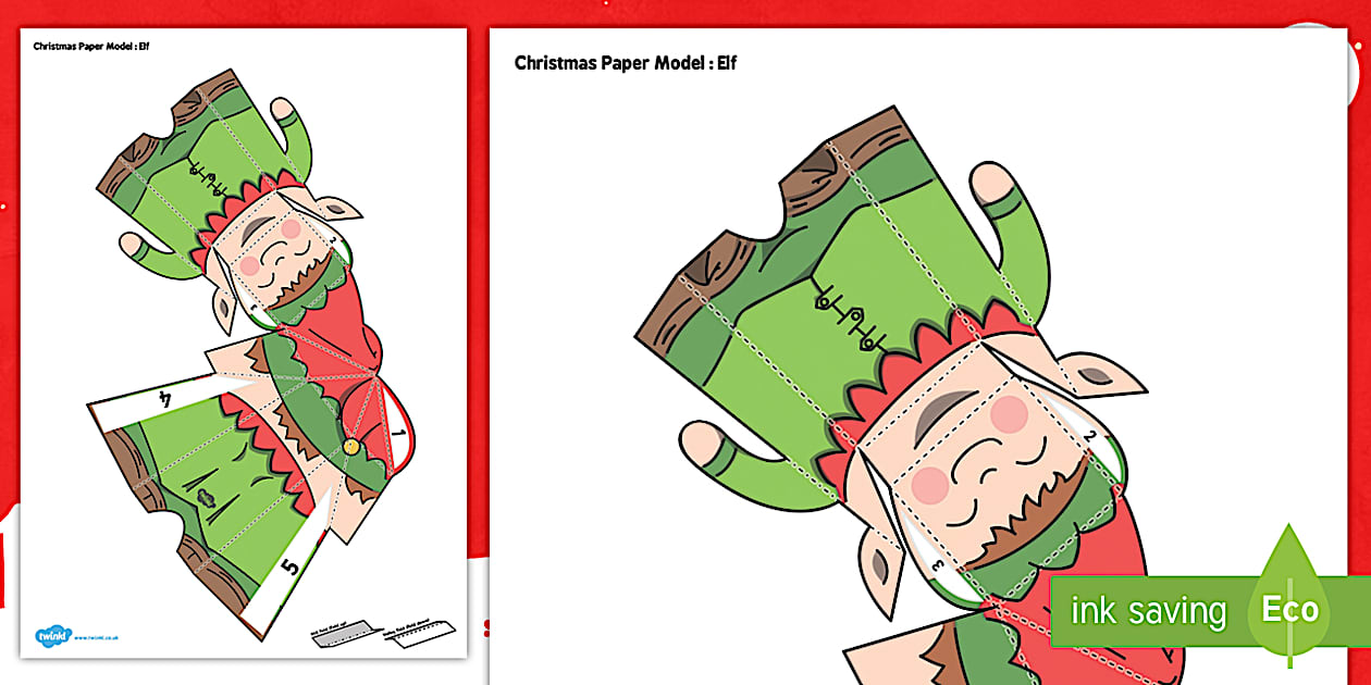 Christmas Paper Model Elfs (teacher made) - Twinkl