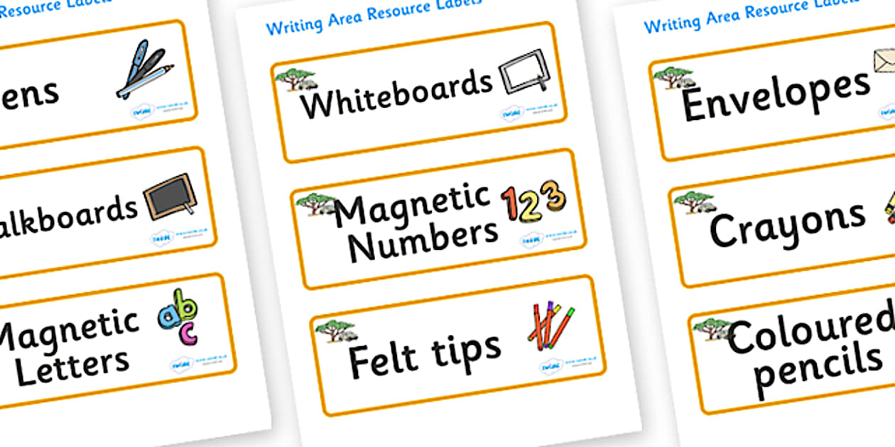 Safari Themed Editable Writing Area Resource Labels