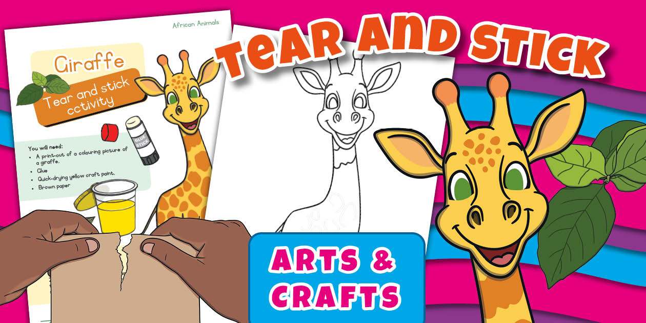 Preschool Themes - African Animals - Giraffe Tear and Stick
