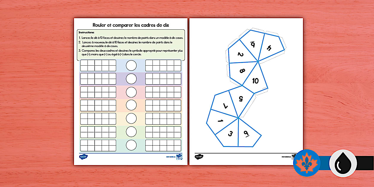 Ten Frame Roll and Compare Activity Sheet French - Twinkl