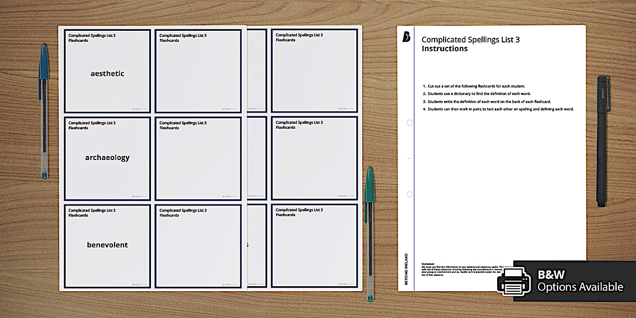 Complicated Spellings List 3 (Flashcards) (teacher made)