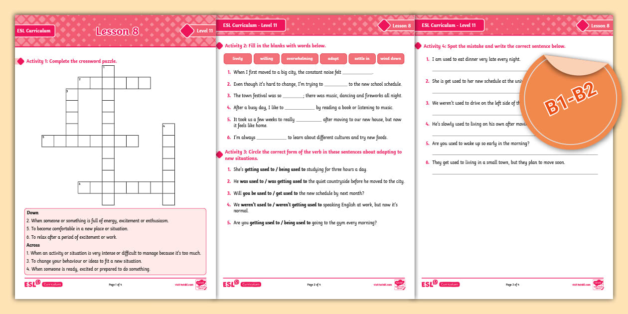 ESL Curriculum Level 11, Lesson 8 Activity Sheet - Twinkl