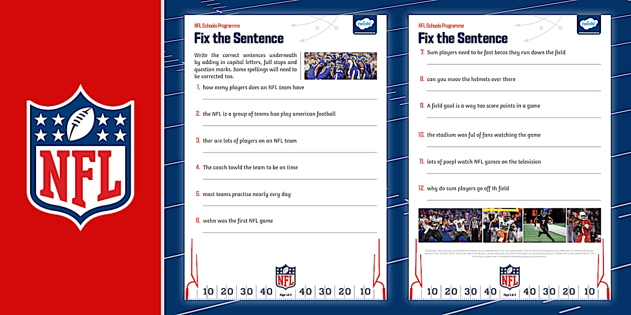 FREE! - NFL: Fix The Sentence Activity [Ages 5-7] - Twinkl