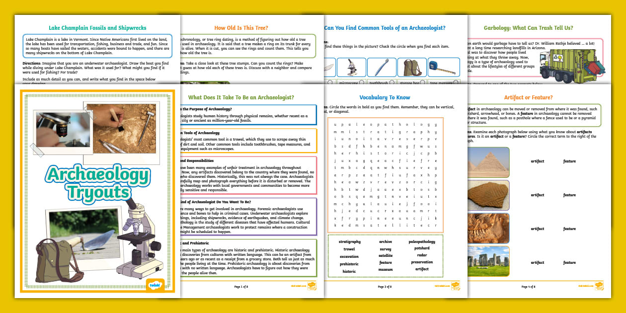 Archaeology Tryouts Activity Booklet for 3rd-5th Grade