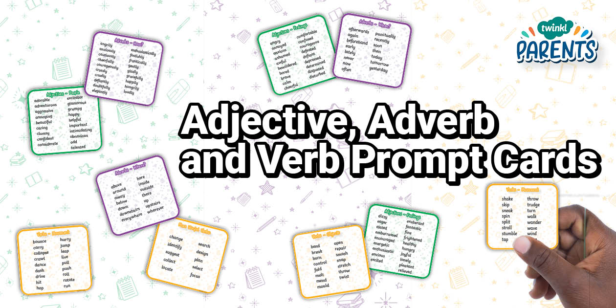 Adjective, Adverb and Verb Prompt Cards (teacher made)