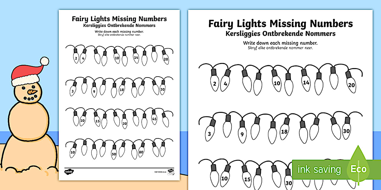 Christmas Fairy Light Missing Numbers: Counting in 2s, 3s, 5s and 10s