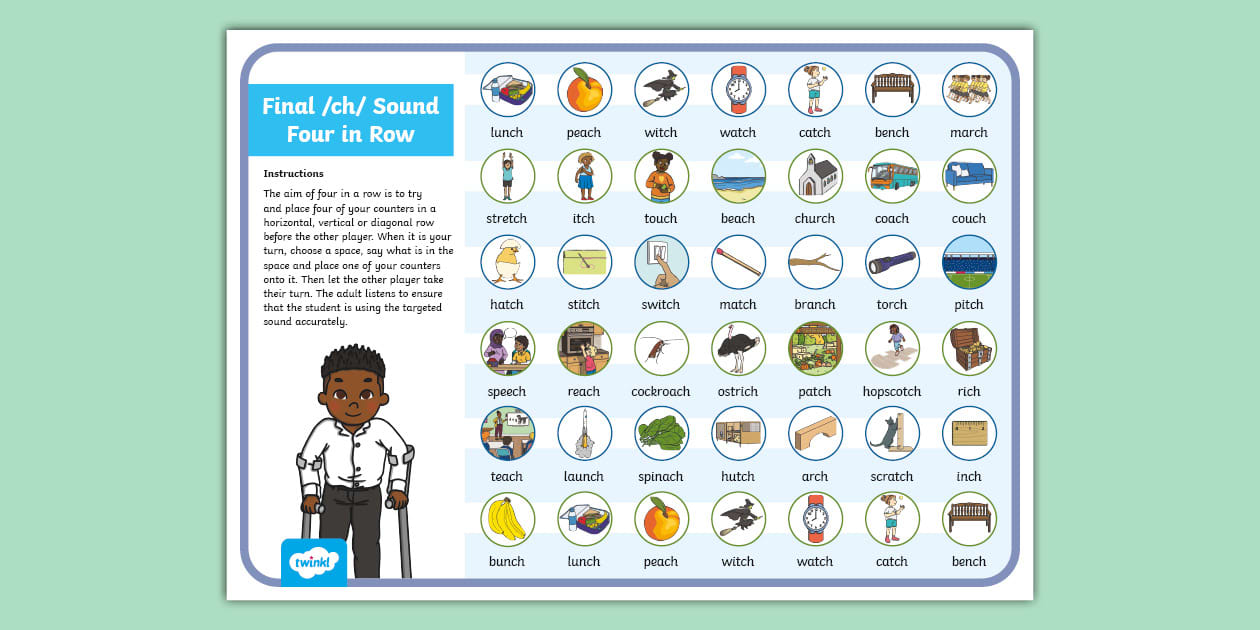 Final /ch/ Sound Four in a Row (teacher made) - Twinkl