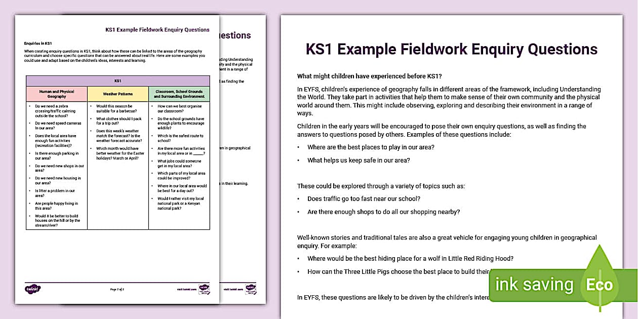 Example Fieldwork Questions for KS1 and EYFS (teacher made)