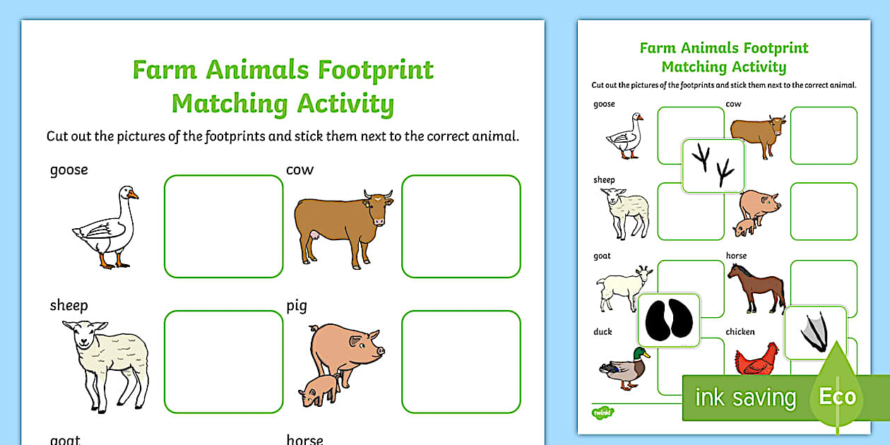 Farm Animals Footprint Matching Activity - Twinkl