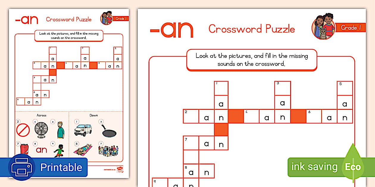 Grade 1 Phonics Crossword Puzzle -an