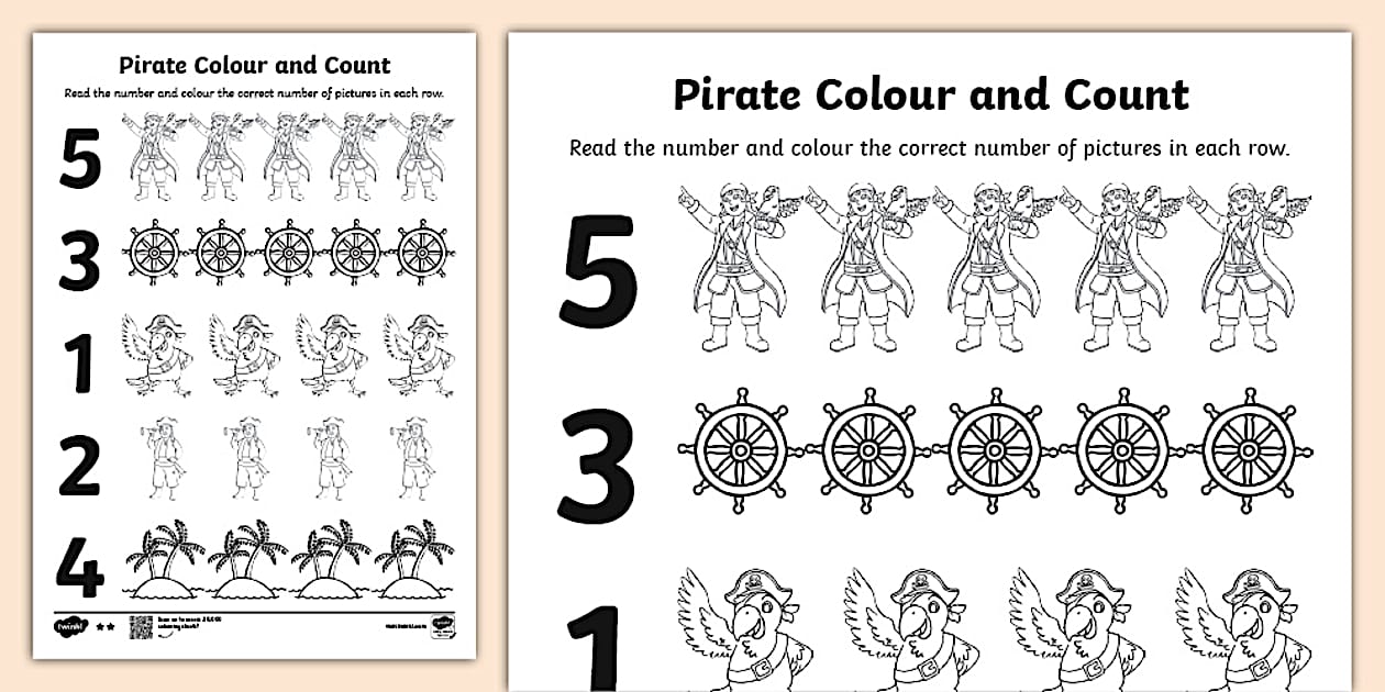 Pirate Themed Count and Colour Sheet Twinkl - Twinkl