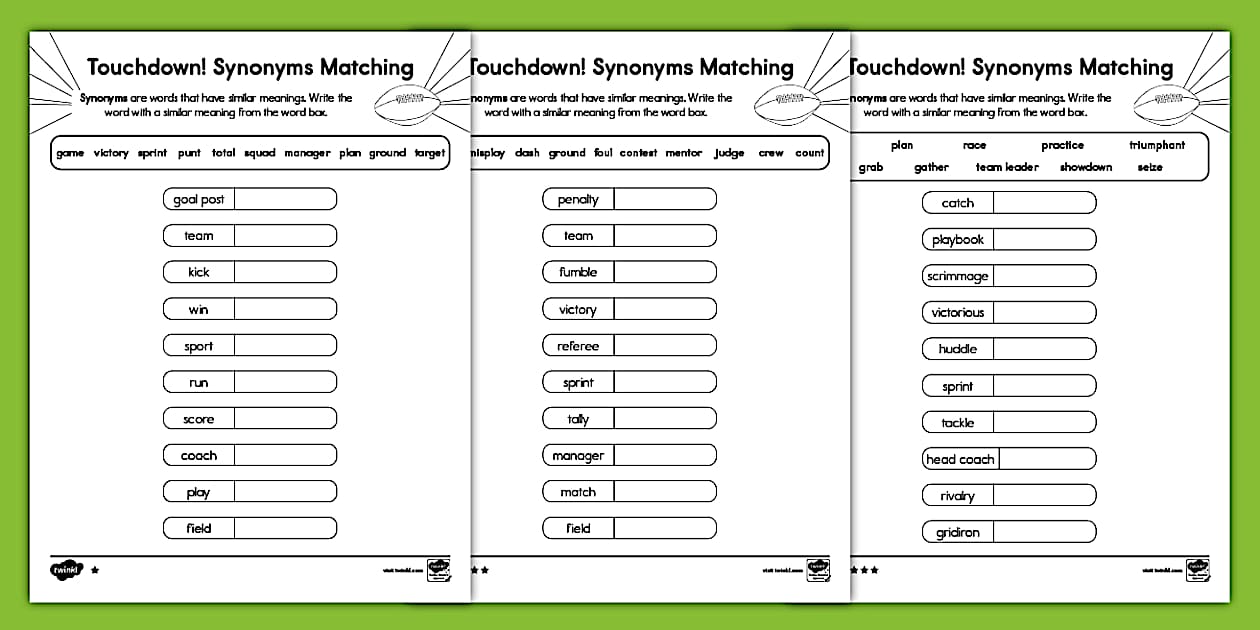 Soccer Synonyms Worksheet | 2nd Grade Resource | Twinkl USA