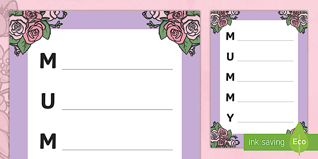 Black and White Mummy Acrostic Poem Template (teacher made)