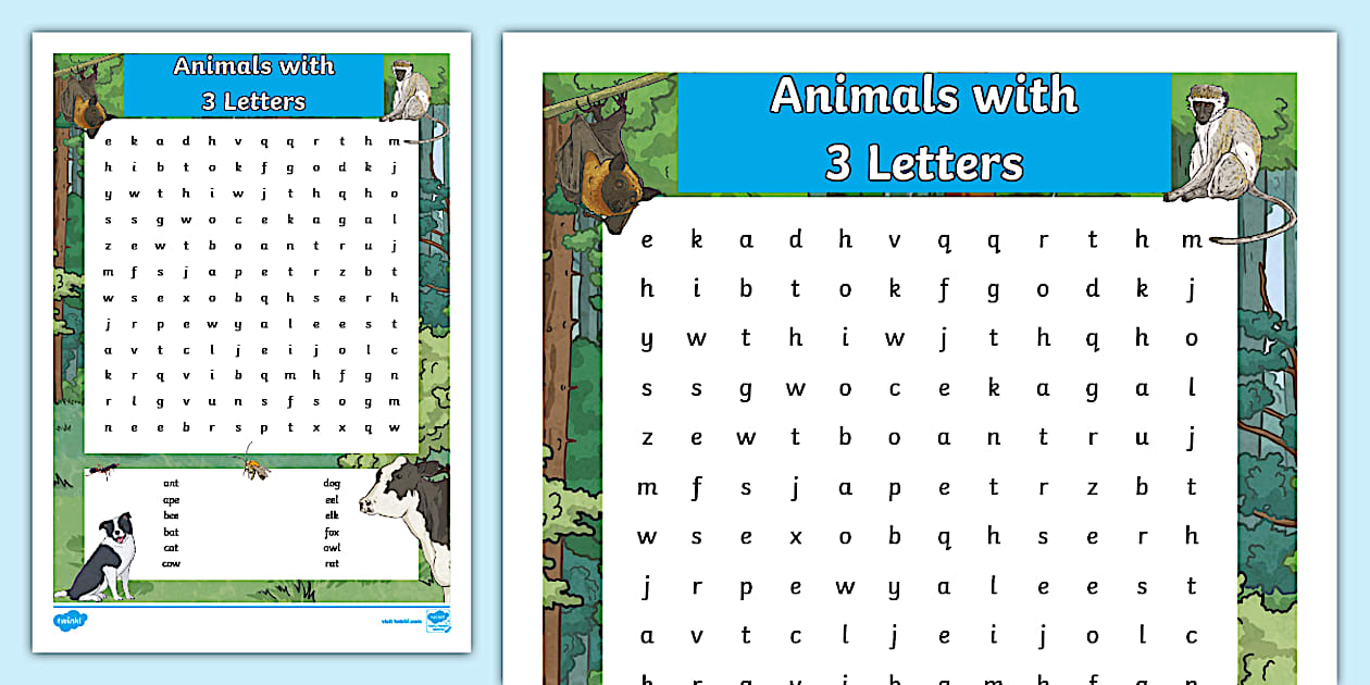 Animals with Three Letters Word Search (Teacher-Made)