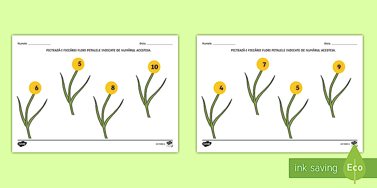 Pictură cu degetele: numără și pictează petalele florilor Fișă de ...