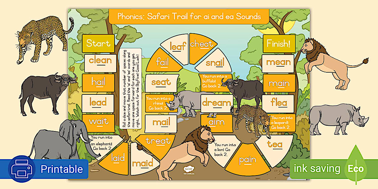 Grade 2 Phonics: Safari Trail Game for ai and ea Sounds