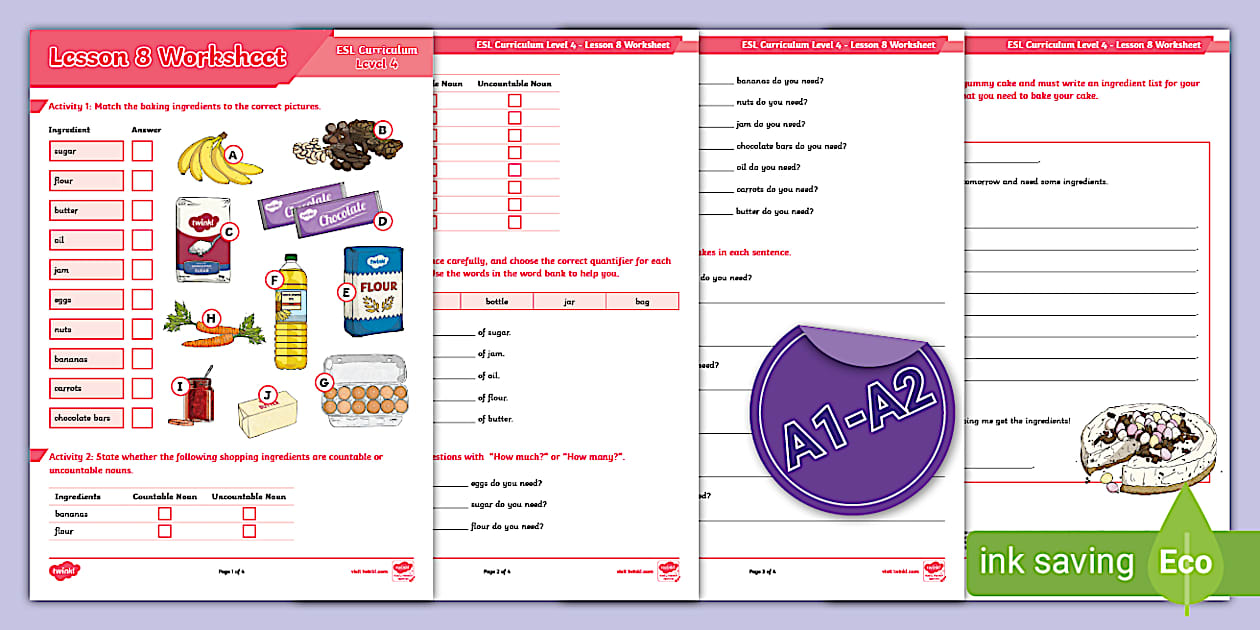 ESL Curriculum Level 4, Lesson 8 Worksheet (teacher made)