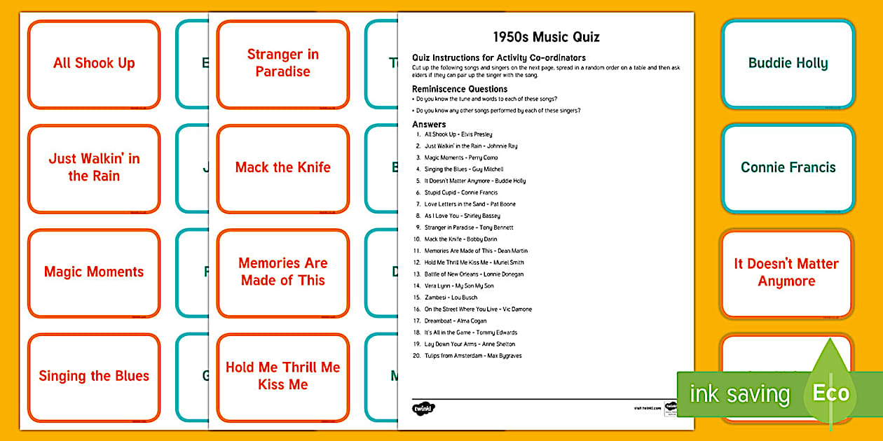 1950s Music Quiz Matching Cards | 1950s Music (teacher made)