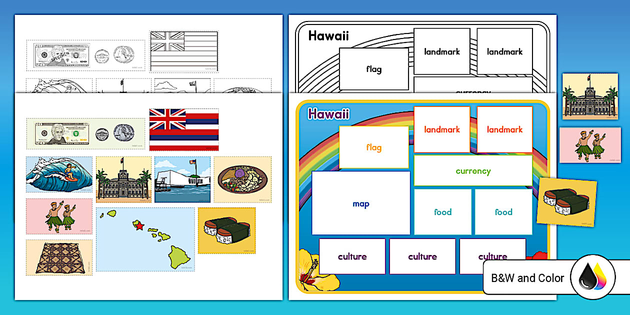 Hawaii Cut and Stick Picture Sorting Mat | State Symbols