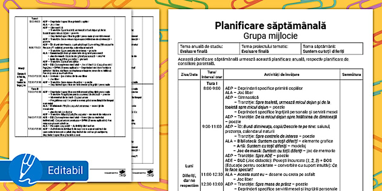 FREE! - Planificare evaluare finală grupa mijlocie | Twinkl România