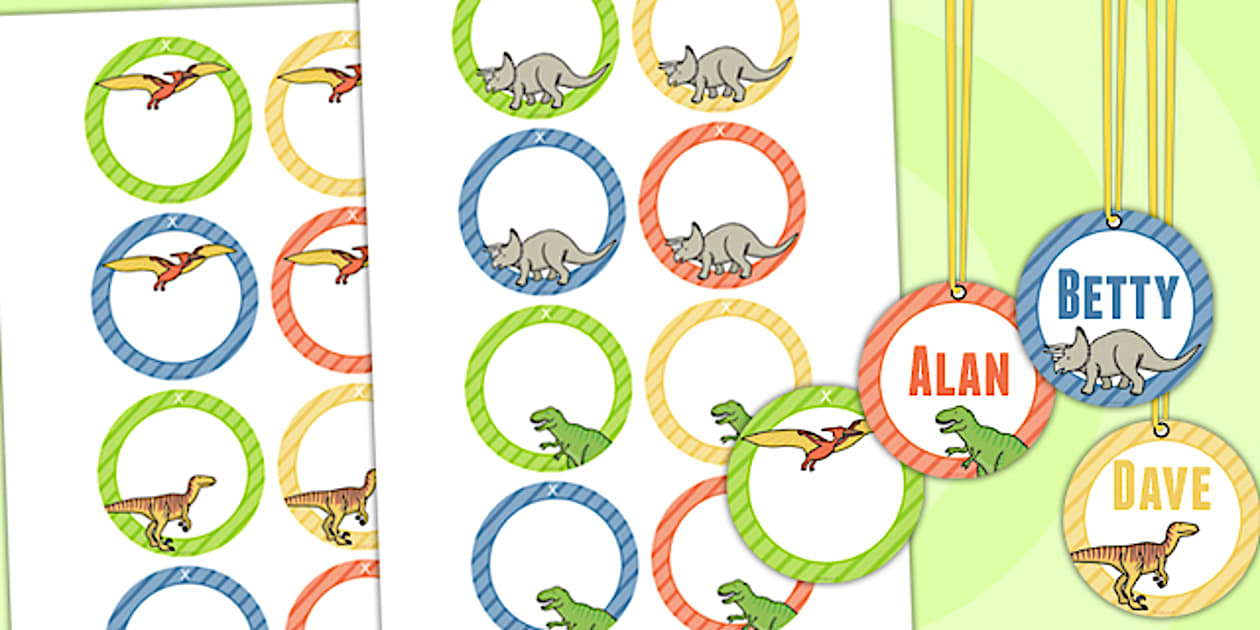 Dinosaur Themed Birthday Party Editable Name Tags - name tags