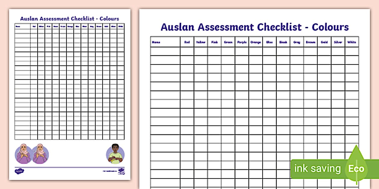 Auslan Colours Assessment Checklist - Twinkl