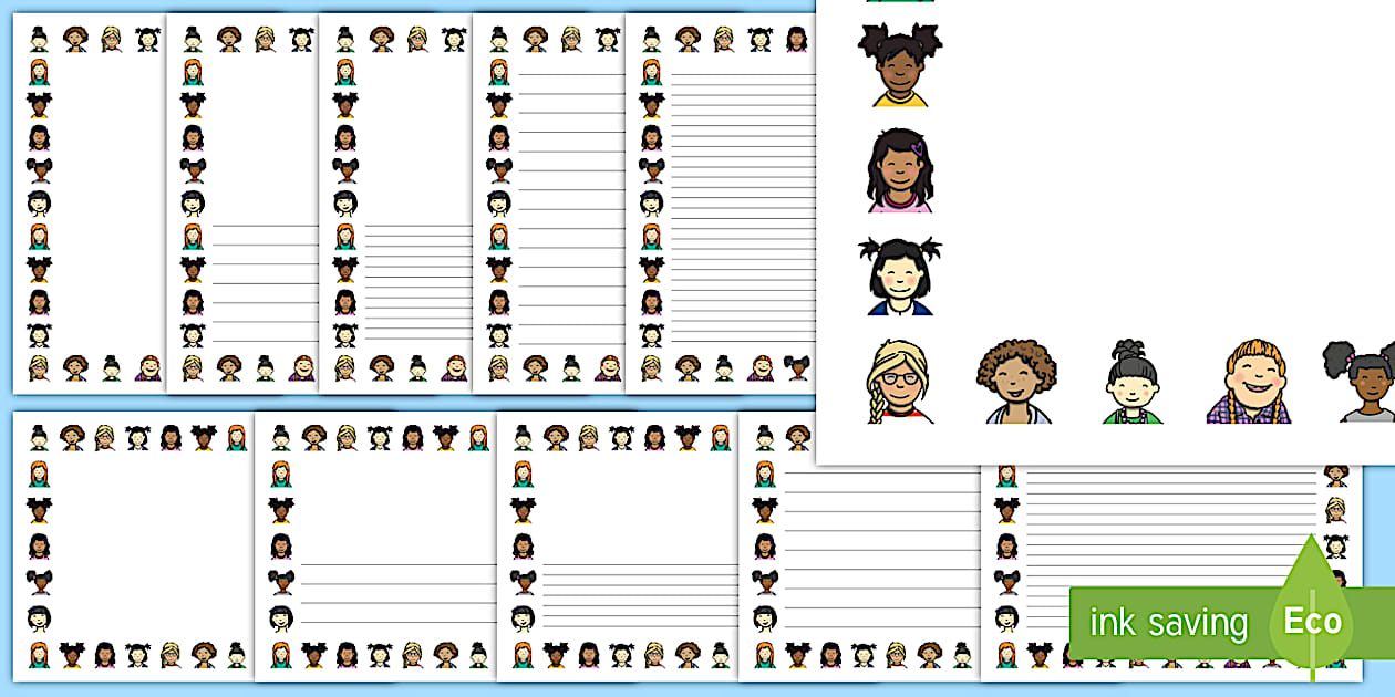Editable Happy Girl Portrait Page Borders - Twinkl