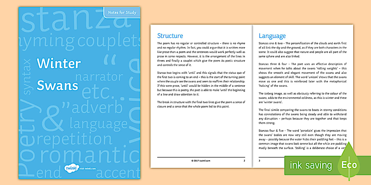 AQA Poetry: Winter Swans - Revision Notes - Twinkl